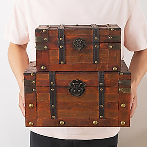 Soul & Lane Marquise Wooden Chest Duo - Elegant Wood Storage Trunks with Lids & Vintage Charm (Set of 2), Antique Versatile Organizational Decor for Home & Office