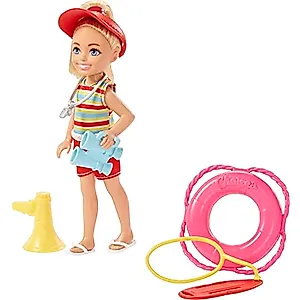 Barbie Chelsea Can Be Doll & Playset, Blonde Lifeguard Small Doll with Removable Outfit & 6 Career Accessories