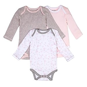 Burt's Bees Baby Organic Cotton Short & Long Sleeve Bodysuits for Infants in Dusty Dandelions, 18 Months
