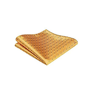 HISDERN Bowties Men Polka Dot Self Tie Bow Ties and Pocket Square Set Yellow Classic Formal Business Tuxedo Bowtie Handkerchief for Wedding Party