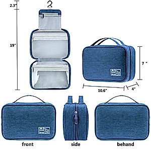 QIALUOBAO Travel Toiletry Bag with Hanging Hook, Small and Medium Water-resistant Makeup Cosmetic Bag, Full Size Container for Travel, Portable Cosmetic Organizer (Blue)