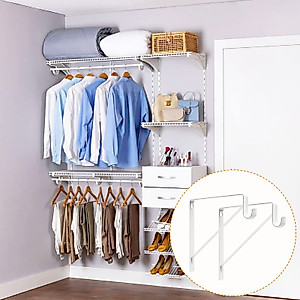 4 Pack Heavy Duty Closet Rod Bracket 11”x11” Closet Shelf & Rod Brackets, Closet Shelf Bracket with Rod Holder, Right Angle 1-3/8” Dia White Closet Rod Support Bracket for Revive Your Sagging Rod