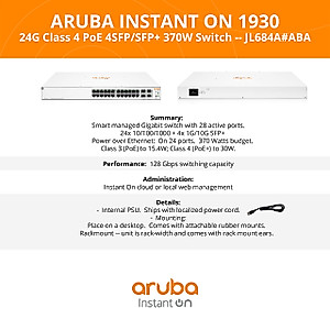 Aruba Instant On 1930 28P Gb Ethernet 24xGE PoE (370W), 4X 1G/10G SFP+, L2+ Smart Switch EU Europe Cord (JL684A#ABB)