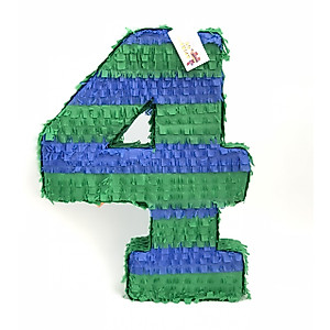 APINATA4U Large Green and Blue Number Four Pinata Fourth Birthday 20"