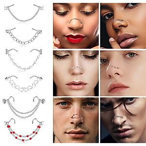 TEN MIRO Nose Chain Piercing Across Nose Surgical Steel Nostril Piercing Jewelry CZ L Shaped Nose Studs and Heart Chain 20g Nose Chain Piercing for Women(3.8MM)