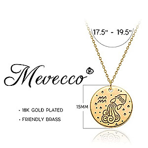 MEVECCO Gold Necklace Coin Disc Zodiac 12 Constellation Taurus Patterned Engraved Horoscope Sign Astrology Pendant 18K Gold Plated Chain Dainty Personalized Simple Jewelry