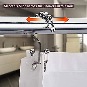 DadyMart Shower Curtain Hooks Rust Resistant Shower Curtain Rings Metal Double Glide Rollers Shower Hooks for Bathroom Shower Curtain Rods Curtains, Set of 12, Nickel