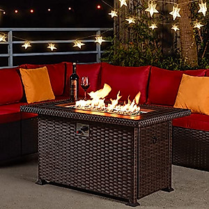 Vicluke 44in Porpane Fire Pit Table, Gas Fire Table for Outside with CSA Certification, 50,000 BTU Auto-Ignition Aluminum Propane Fire Pit with Lid, Cover, Glass Beads（Brown）