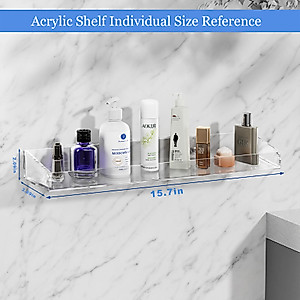 KATASKI Acrylic Bathroom Shelves,15.7inch Acrylic Shelf Transparent Wall Mounted，No-Drill Thick Clear Storage and Display Shelf, Floating Shelves.Transparent 2 Pack