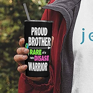 Proud Brother of A Rare Disease Warrior Awareness 20 OZ Stainless Steel Tumbler Travel Car Coffee Mug with Straw Lid Cleaning Brush Coffee Tumbler Mug for Women Men