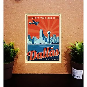 All America USA States Fridge Magnet SET 2 Art Souvenir Gift Vintage Retro 2x3" (Texas Dallas 1)