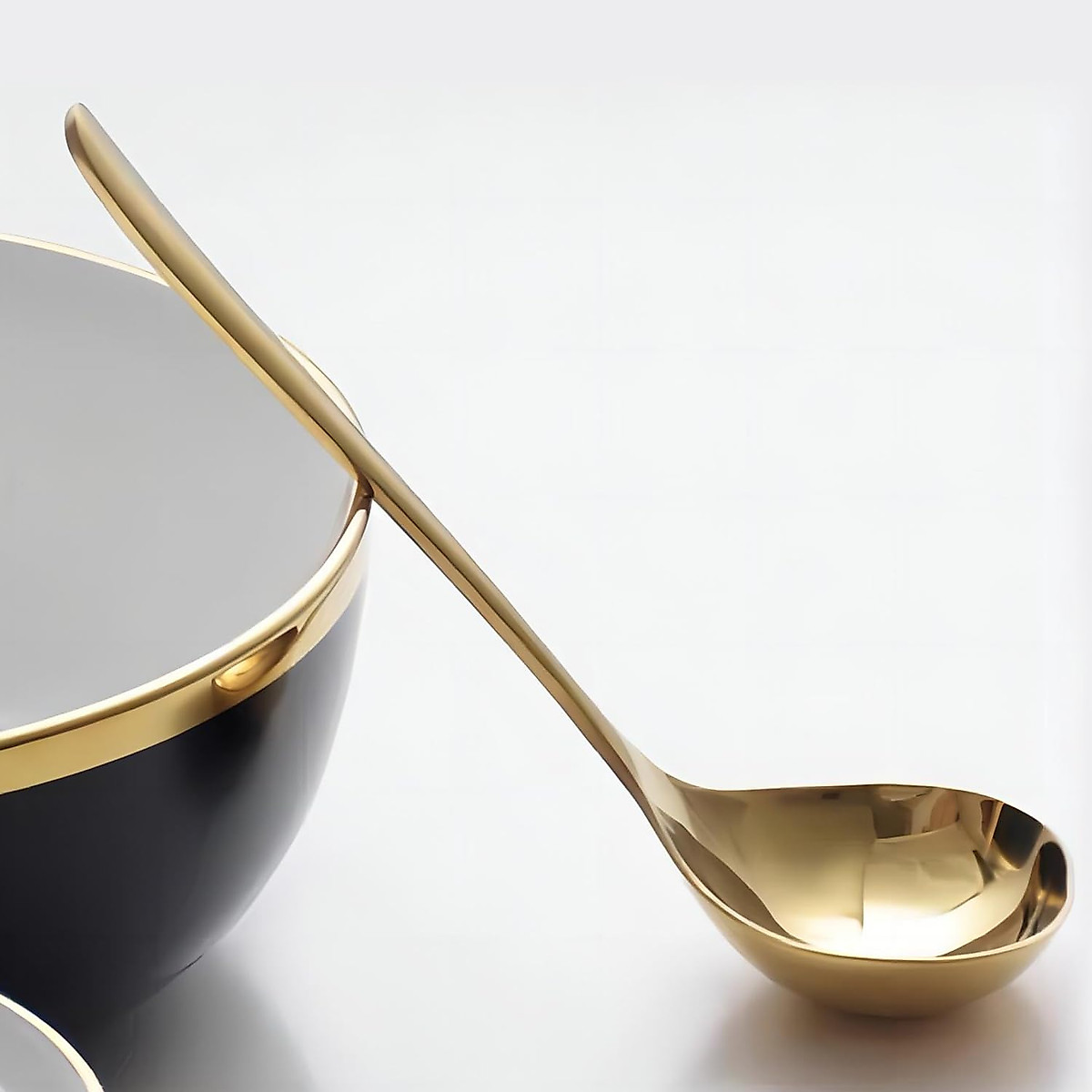 Soup Ladle, Stainless Steel Serving Spoon with Long Handle Golden Cooking Spoon for Stirring, Portioning and Serving Soups, Sauces, Batter