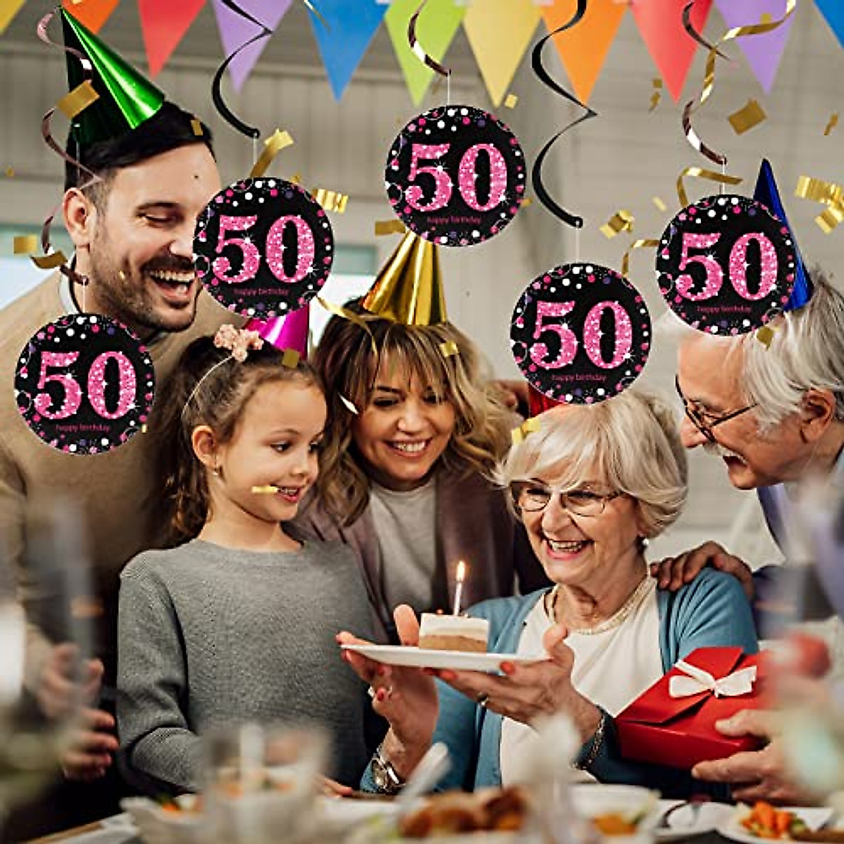 Birthday Hanging Swirls Decorations,Happy 50 Year Old Birthday Swirls Supplies,50th Hanging Swirl Decor,Birthday Party Rose Gold Hanging Swirls Ceiling Decorations Shiny Foil Swirls