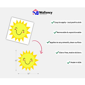 Wallency Sun Wall Decal - Wall Sticker for Kids Room, Bedroom, Kindergarten, School - Nordic Nursery Decor - Peel and Stick, Removable Wall Stickers - Made in The USA (12" x 12", Happy Sun)