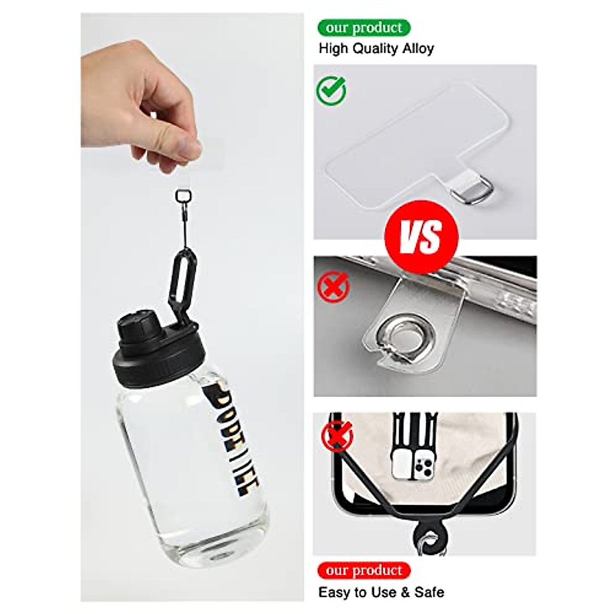project-cb Phone Tether Tab 2 Pack,Universal Phone Lanyard Patch Without Adhesive,Phone Strap Replacement Part for Cell Phone (White&Clear)