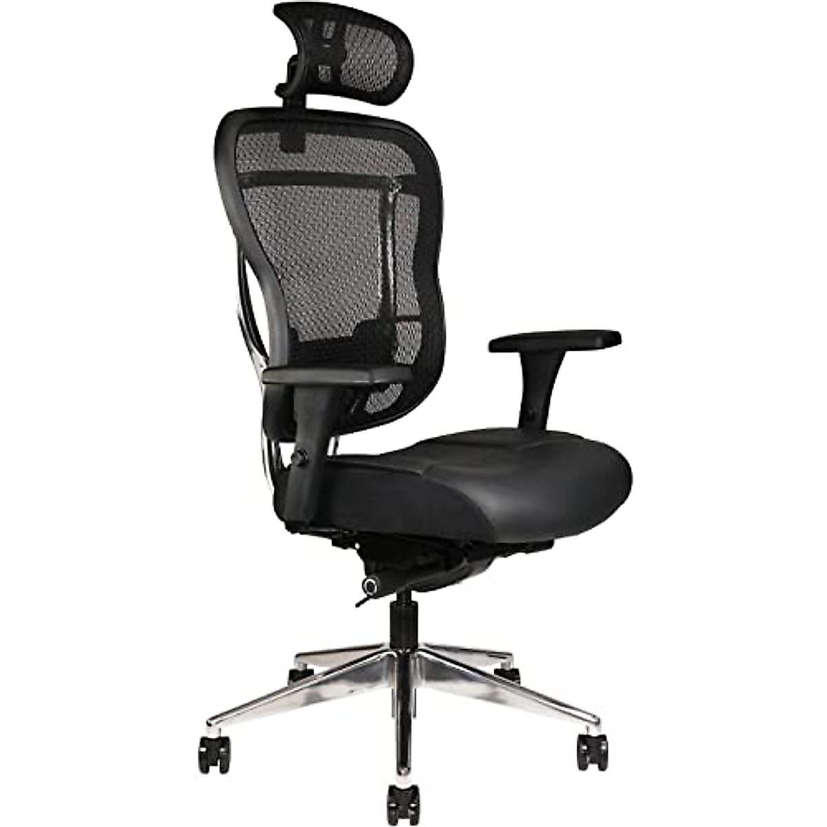 Oak Hollow Furniture Aloria Series Office Chair Ergonomic Executive Computer Chair Genuine Leather Seat Cushion, Mesh Back Adjustable Lumbar Support Swivel Tilt High-Back (Black, Tall, Headrest)