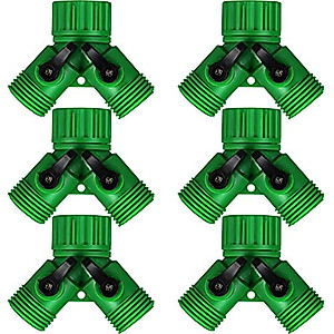 Mudder 6 Pack 3/4 Inch Garden Hose Y Connectors Plastic Hose Splitter with Faucet Watering Shut Off Valves for Landscaping, Gardening, Flower Planting, Irrigation (Green)