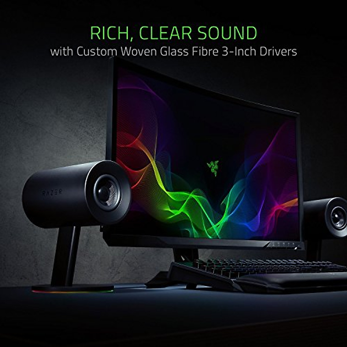 Razer Nommo Chroma: Custom Woven 3" Glass Fiber Drivers - Rear-Facing Bass Ports - Bass Knob w/ Automatic Gain Control - Razer Chroma Enabled - Full Range 2.0 PC Gaming Speakers, Black