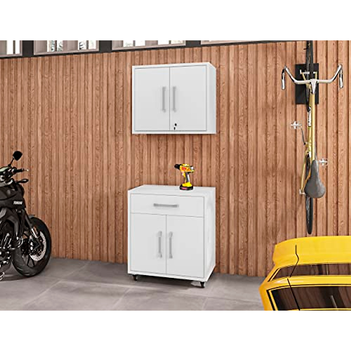 Manhattan Comfort Eiffel 2-Piece Storage Garage Set in White