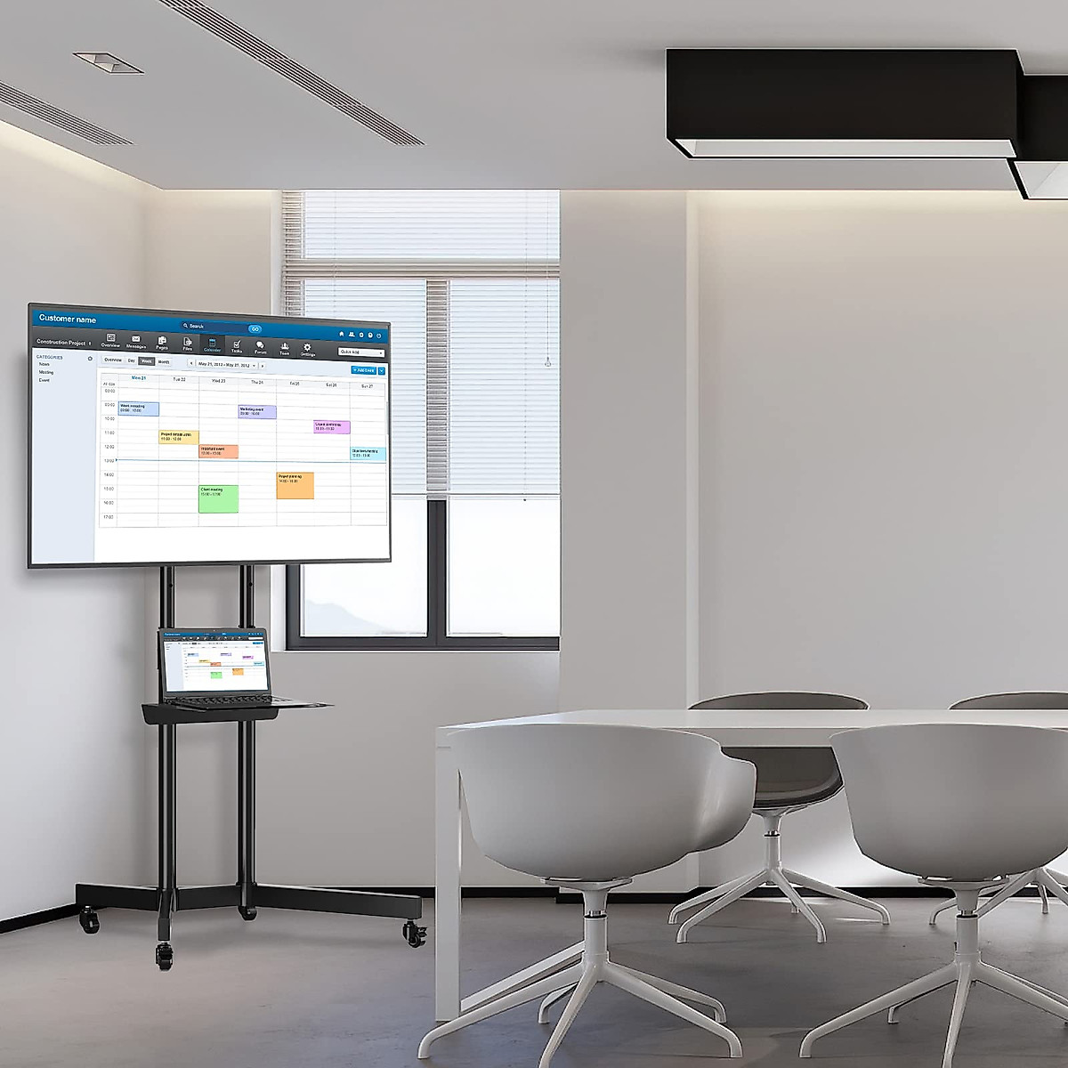 Rfiver Mobile TV Cart with Wheels, 32-80 Inch TV Stand for LCD LED OLED Flat Curved Screens, Height Adjustable Rolling Floor TV Stand, Portable Outdoor TV Trolley with Laptop Shelf, Tall TV Stand