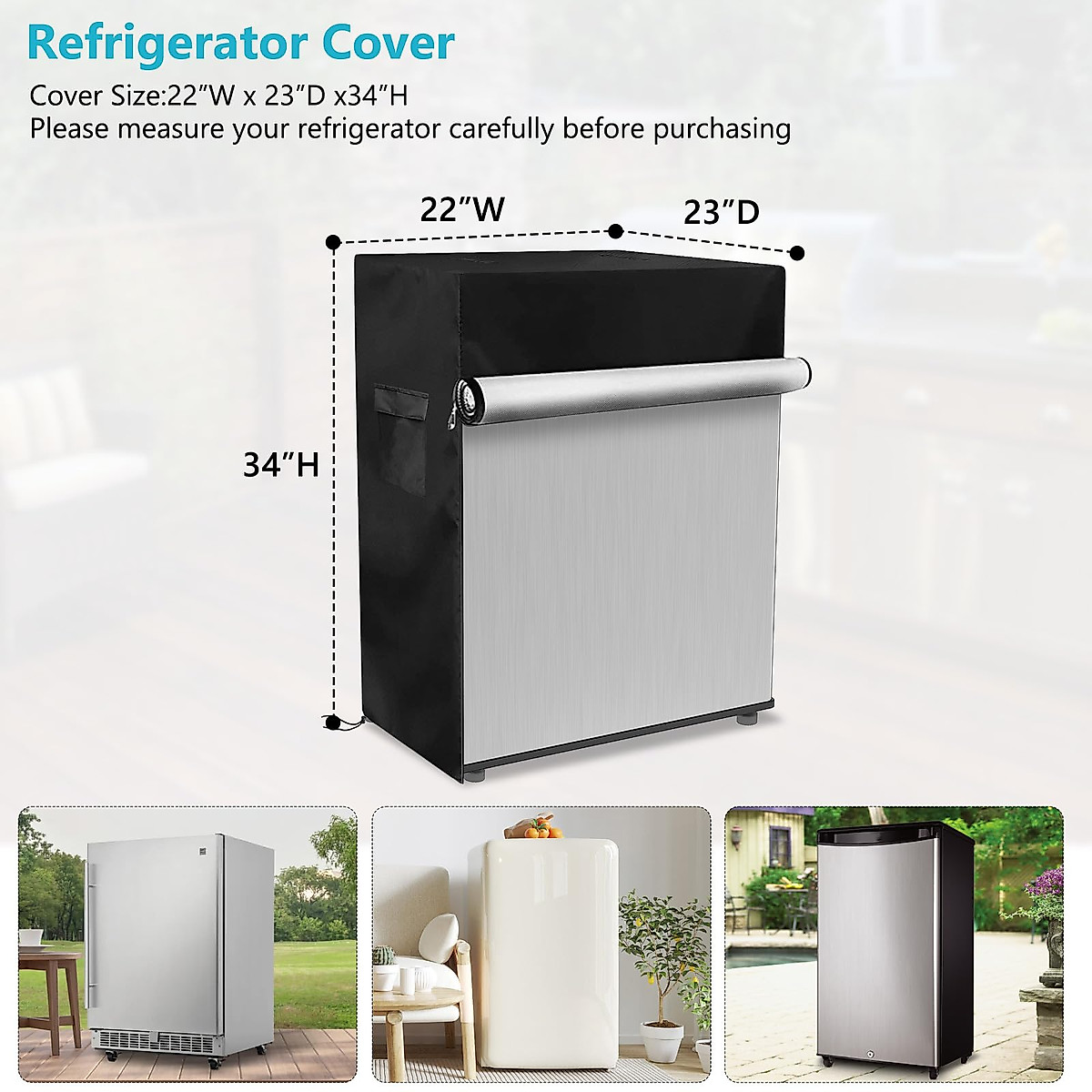 MUTUSHI Outdoor Upright Freezers Cover for 3.0 Cubic Compact Mini Freezer Waterproof & Dustproof Freezers Cover with Double Zipper for Protecting Upright Freezers (22" W x 23" D x 34" H, Black)