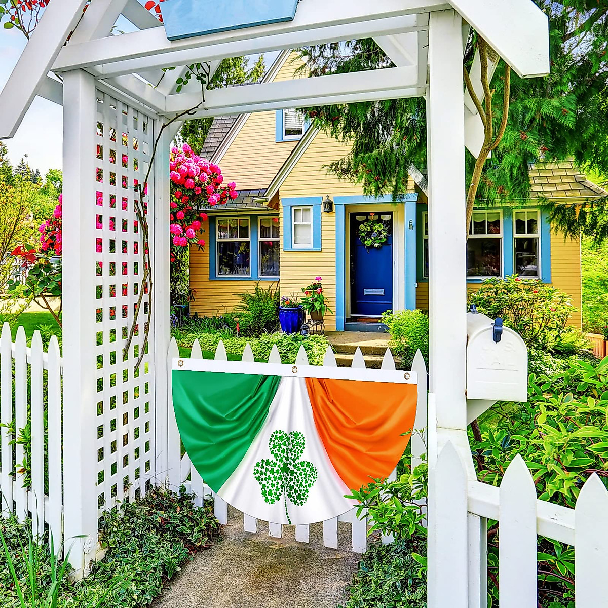 6 Pcs 3 x 1.5 Feet Ireland Flag Shamrock St. Patrick Day Flag Irish Flag Bunting Patriotic Flag Bunting Pleated Half Fan Flag with Grommet Garden Banner Decoration Outdoor Flag