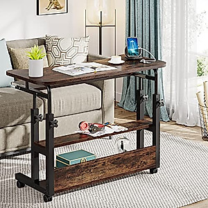 Tribesigns Portable Desk with Wireless Charging Station, Height Adjustable Side Table Sofa Couch Bedside Laptop Computer Cart with USB Ports, Mobile Small Standing Desk with Keyboard Tray