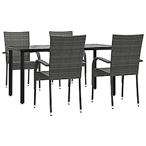 WHOPBXGAD 5 Piece Patio Dining Set Rattan Chair,Gardens Patio Furniture,Oak Patio Furniture Set,Sui for Gardens, lawns, terraces, poolsides, patios,Gray Poly Rattan