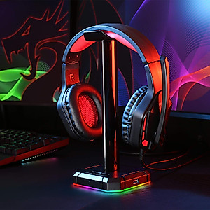 Redragon HA300 Scepter Pro Headset Stand, RGB Backlit Gaming Headphone Stand with Aluminum Supporting Bar, Non-Slip Solid Rubber Base and 4X USB 2.0 Ports for All Headphones