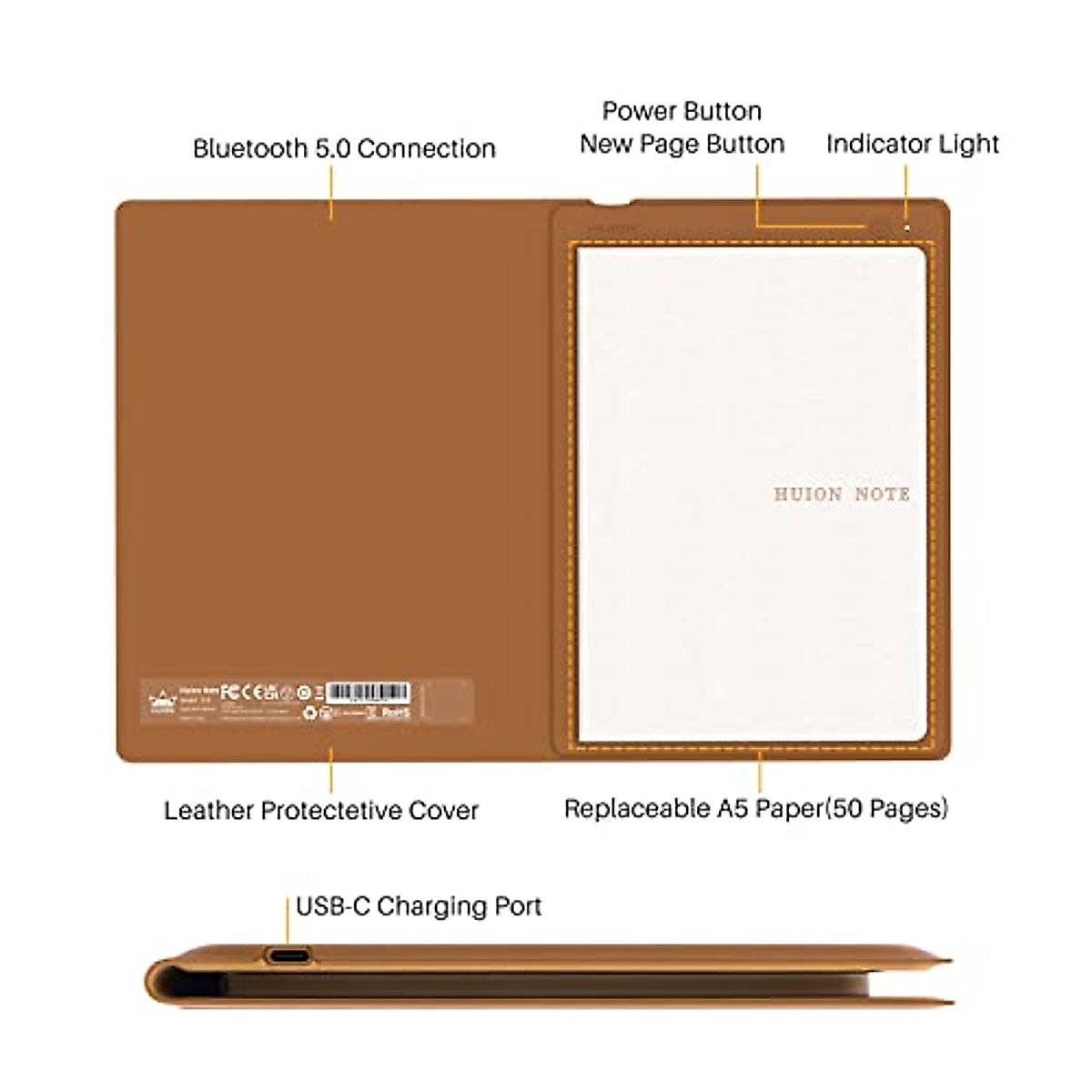 HUION Note 2-in-1 Digital Notebook Drawing Tablet With Battery-free Pen, Bluetooth Wireless Paper Tablet Electronic Writing Pad for Note-taking, Digital Art & Meeting, Refillable A5 Notepad, 9.5x7inch