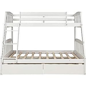 ATH-S Twin Over Twin Bunk Bed for Boys Girls Teens Adults, Solid Wood Bunk Bed Frame with Trundle and Drawers, No Box Spring Needed, White (Color : White with Drawers, Size : Twin Over Full)