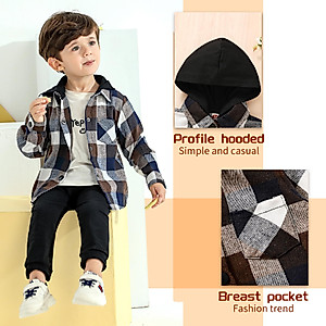 YOUNGER STAR Toddler KidsBaby Boys Hooded Plaid Shirt Classical Shirt Hooded Jacket Fall Winter Clothes (Brown, 6-12 Months)
