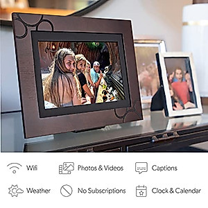 Disney Classic Mickey Mouse PhotoShare 8” Smart Digital Picture Frame, Send Pics from Phone to Frames, Wi-Fi, 8 GB, Holds 5,000+ Pics, HD Touchscreen, Premium Espresso Engraved Wood