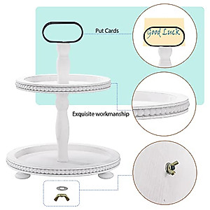 Urban Deco Wooden Decorative Tray Two Tiered Tray Decorations Round Serving Tray with Metal Handle, Wooden Cupcake Stand for Party Tiered Dessert Stand - Retro White Farmhouse Wooden Tray