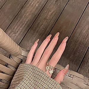 GANGYUN Open Zircon Crystal Lock Key Padlock Cuff Finger Rings for Women Adjustable Punk Infinty Chain Rings Jewelry (Gold)