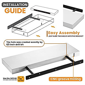 BATODA 17" White Floating Shelves Wall Mounted for Bathroom – Rustic Farmhouse Wooden Wall Storage Shelf for Bed Room, Kitchen, Home Décor - Brackets Included -17x 6x1.2 Inch (17 Inch)