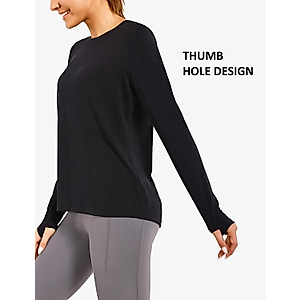 BALEAF Women's Athletic Long Sleeve Workout Shirts Loose Active Tops Running Gym Exercise T-Shirts Thumb Hole Black M