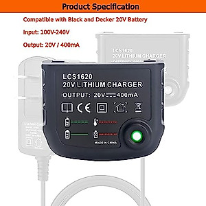 EPOWON LCS1620 Charger Compatible with Black and Decker 20V Lithium Battery Charger LBXR20 LBXR20-OPE LB20 LBX20 LBX4020 LB2X4020 LBXR2020-OPE LBXR16 BL1514