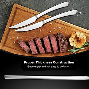 E-far Serrated Steak Knives Set of 12, Stainless Steel Dinner Knife for Home Kitchen Restaurant, 9 Inch Table Knife with Ergonomic Handle and Sharp Tip & Blade, Mirror Silver & Dishwasher Safe