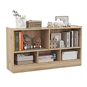 IFANNY Toy Storage Organizer, 2-Tier Kids Bookshelf, 5 Cube Kids' Bookcases, Cabinets & Shelves, Wooden Toy Shelf Organizer, Small Book Shelf for Kids Rooms, Playroom, Classroom, Nursery (Natural)