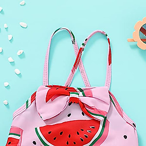 Infant Baby Girl Swimsuit Leopard Backless Swimwear Girl One Piece Halter Ruffle Watermelon Bathing Suit (Watermelon, 70, 3_Months)