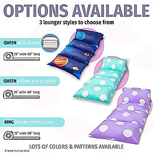 Butterfly Craze Floor Pillow Case, Mattress Bed Lounger Cover, Galaxy Blue, Queen, Cozy Seating Solution for Kids & Adults, Recliner Cushion, for Reading, TV Time, Sleepovers, & Toddler Nap Mat