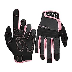 HUWLUIWA Work Gloves Women, Flexible & Stretchable Touchscreen Pink Working Glove Utility Synthetic Leather Mechanic Gloves for Construction Yardwork Gardening Small Pink