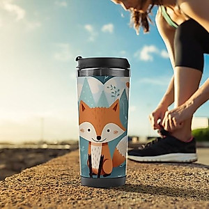 RTFGHJS 13oz Vacuum Insulated Stainless Steel Tumbler with Leakproof Lid Fox And Heart 304 Stainless Steel Travel Mug Wide Mouth Coffee Cup for Hot & Cold Drinks (380ml)