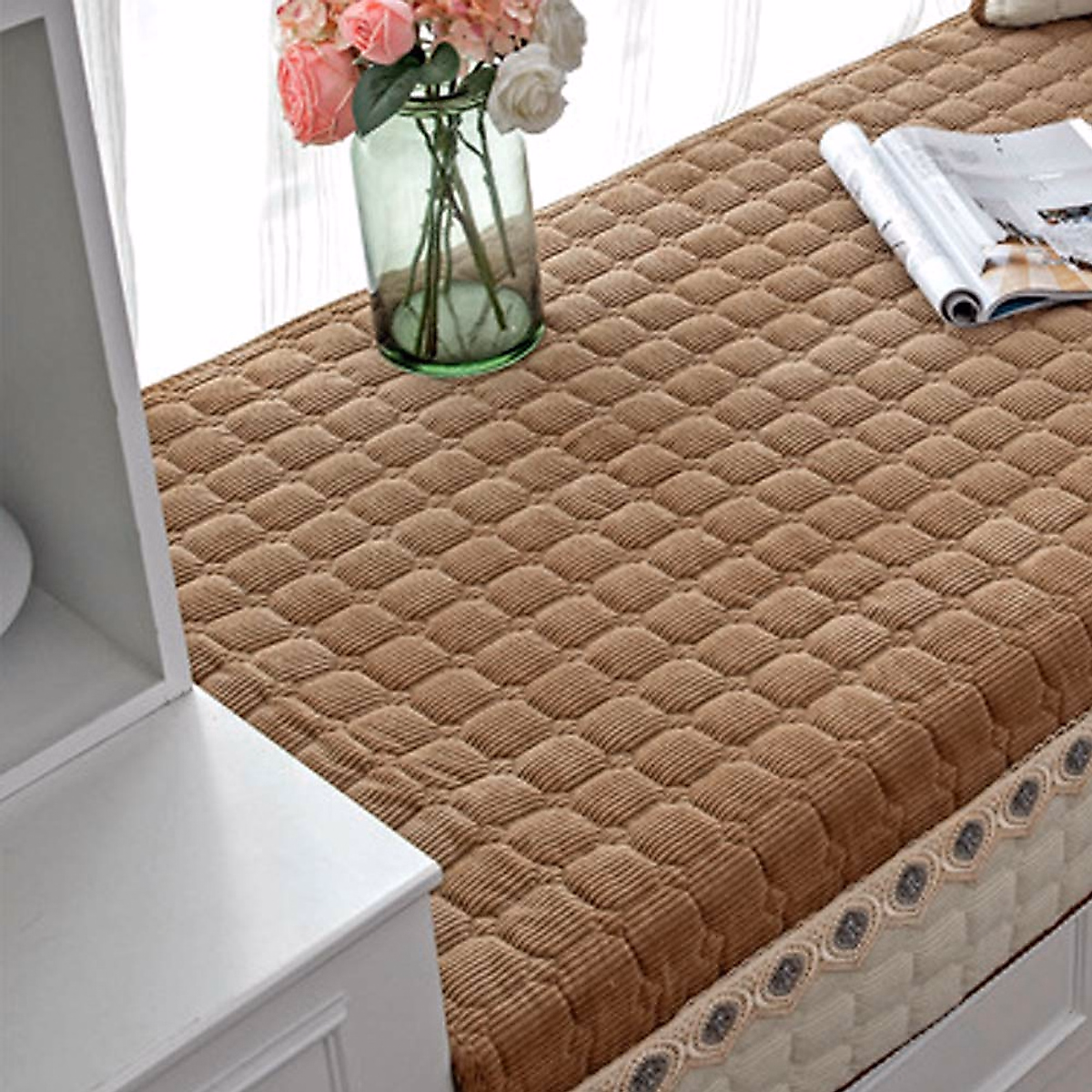 JeogYong Bay Window Cushion Seat Indoor, Farmhouse Window Seat Cushions Indoor for Bedroom, Non Slip Pads/Bay Window Sill Bench Cushions, 27.55 x 70.86 inches, Chocolate