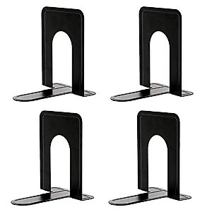 CARDALLTRY Bookends Heavy Duty Metal Office Home Book End Black 2 Pairs 4 Pieces Thickening Iron Library School Office Home Study Non-Slip Metal Bookends