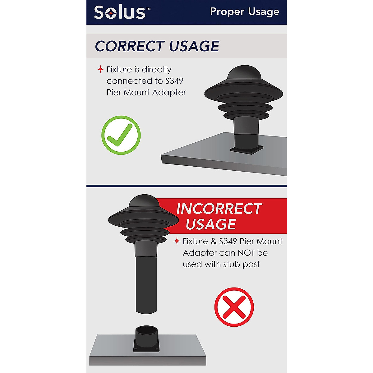 Solus S349-BK Black Pier Mount Adapter for 3" Post Lighting Fixtures