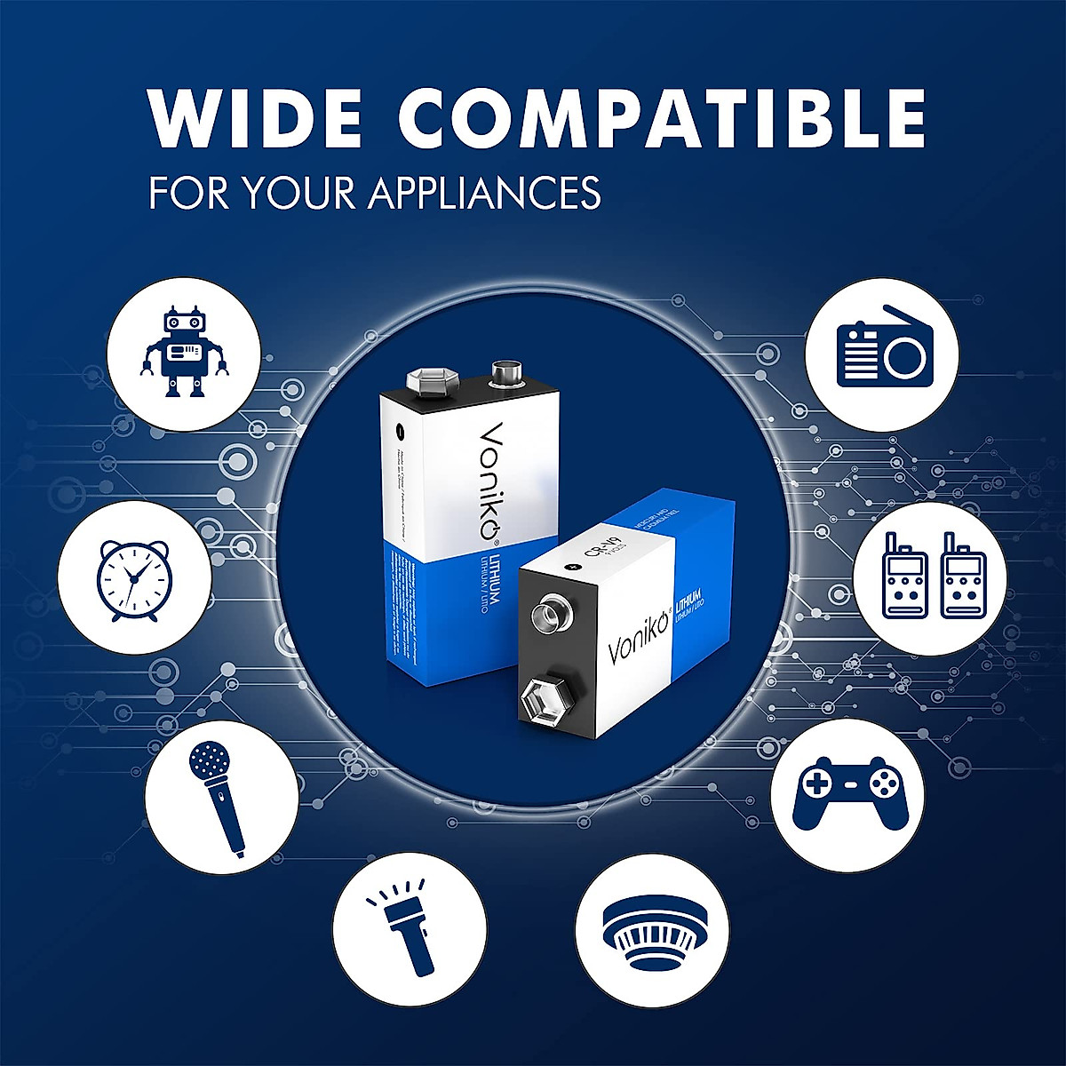 Voniko Lithium Batteries 9 Volt 2 Pack – 9V Lithium Batteries – Long Life Smoke Detector Batteries 10 Years Shelf Life - 9 Volt Battery for Smoke Alarms and Medical Equipment