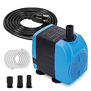HUWLUIWA 120GPH Submersible Water Pump with 3.3 ft Tube,6W Mini Ultra Quiet Fountain Water Pump with 3 Nozzles for Aquariums, Pond, Fish Tank, Water Feature