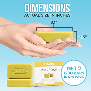 JJ CARE Zinc Soap - Pack of 2 Medicated 2% Zinc Pyrithione Soap For Daily Use, Individually wrapped 4 oz. Zinc Bar Soap with Aloe Vera for Dandruff & Seborrheic Dermatitis